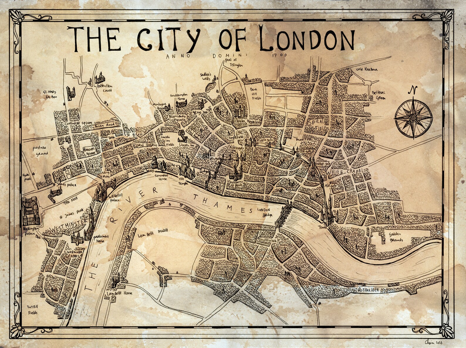 The City of London Anno 1700, History Map, Art Print, Art Poster ...