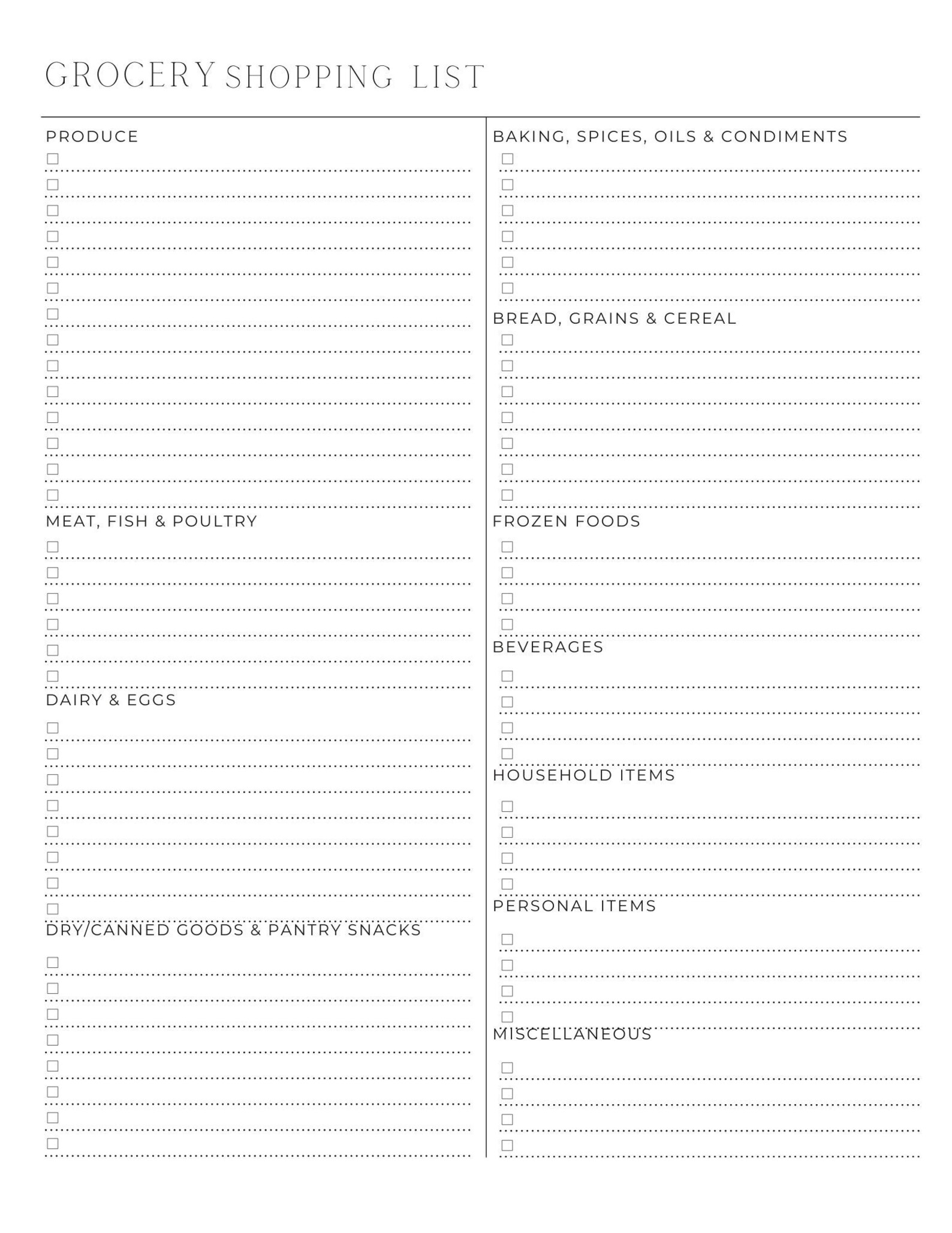 Grocery Shopping List, 8.5 X 11 Inches, Vertical Printable Planning ...