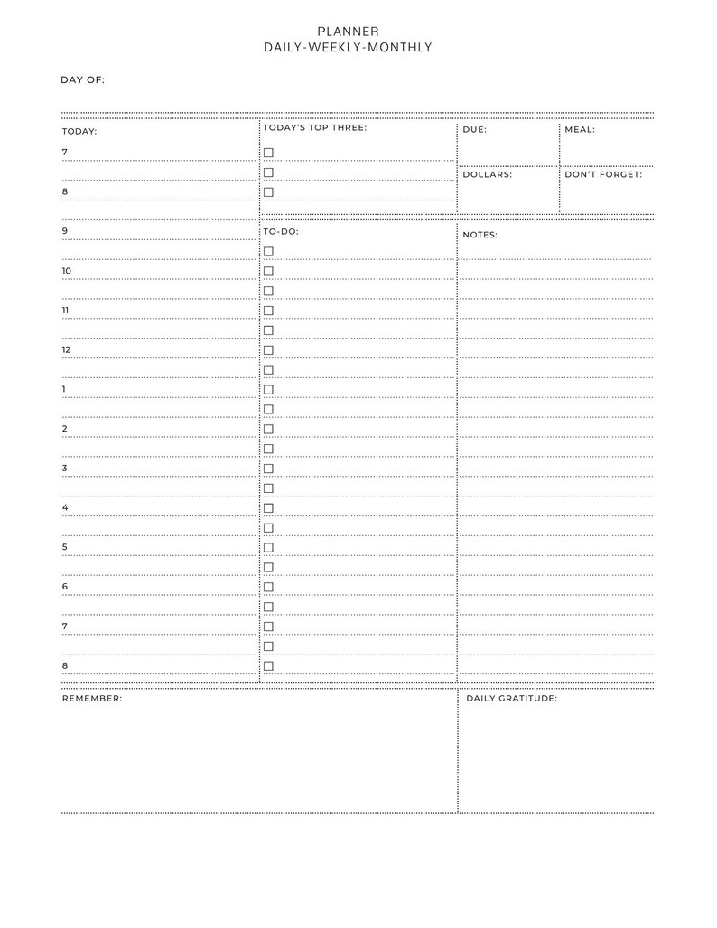 Daily-weekly-monthly Planning Page, 8.5 X 11 Inches, 5 Vertical ...