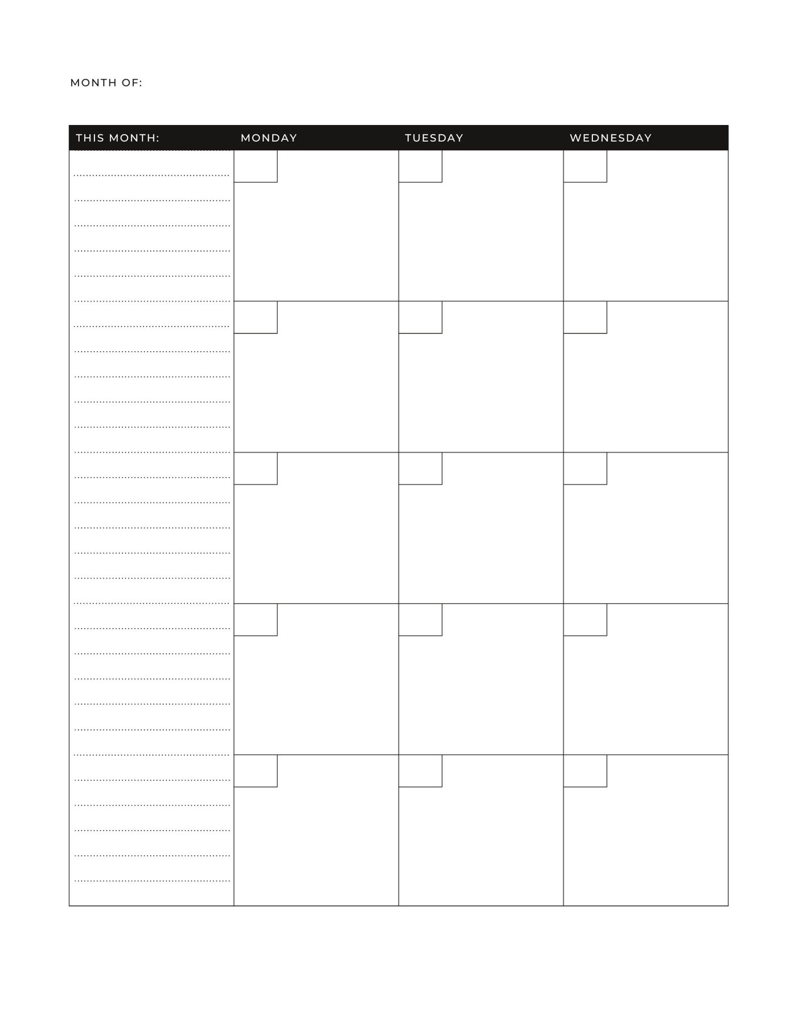 Daily-weekly-monthly Planning Page, 8.5 X 11 Inches, 5 Vertical ...