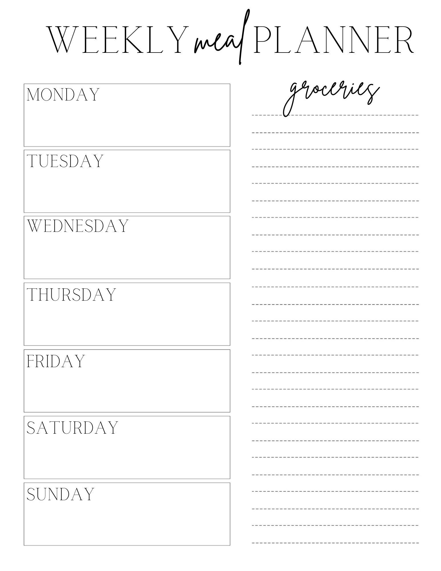 Blank Weekly Meal Planner, 8.5 X 11 Inches, Vertical Printable Calendar ...