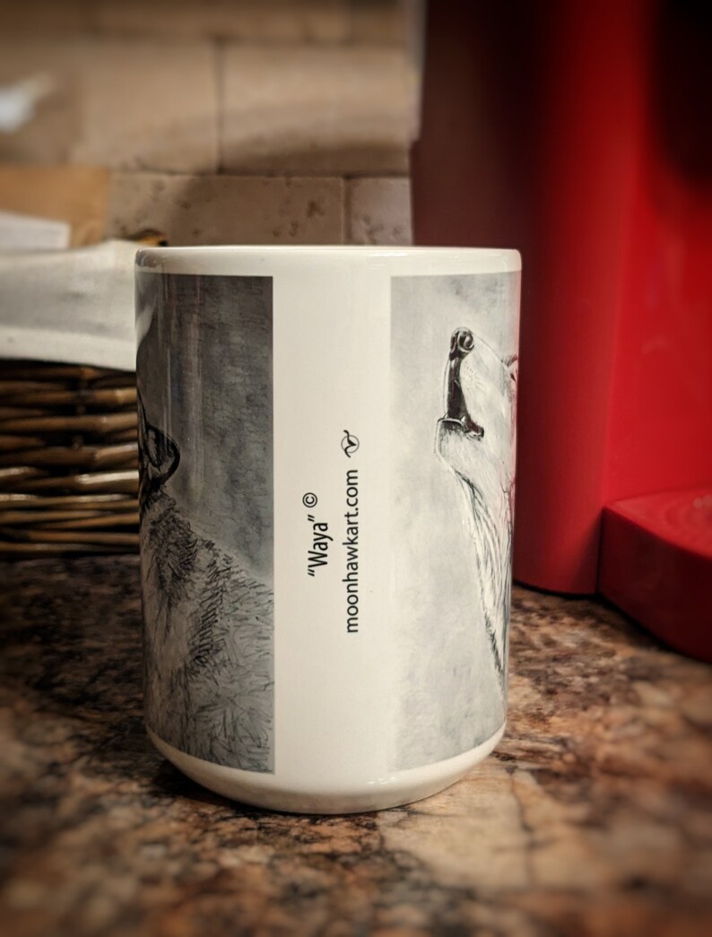 Coffee Mug, Waya, Wolf Sketch, Wolf Howling, Sublimated, Ceramic, Made ...