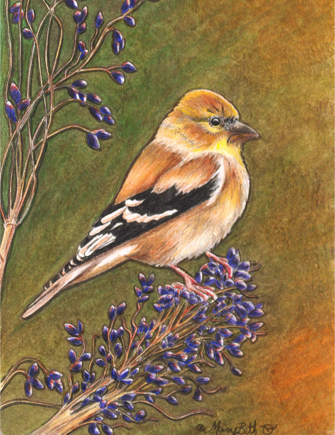 Ceramic Tile, Goldfinch on Branch, Golden Girl, Sublimated, Easel Back ...