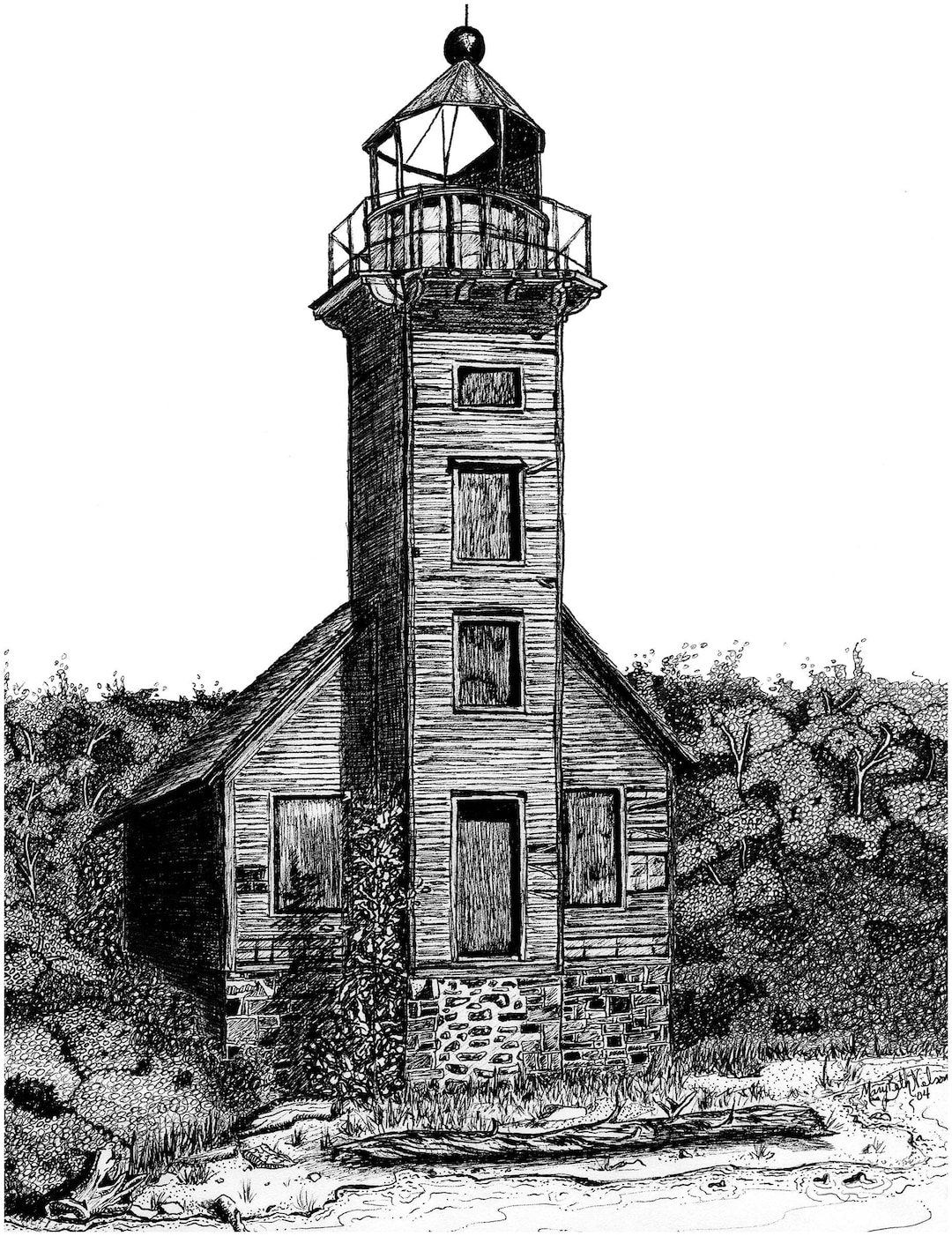 Ceramic Tile, Old Lighthouse, Pen and Ink Lighthouse, Image Sublimated ...