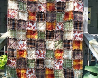 Hues of Autumn Rag Quilt, Blanket, Throw, Patchwork, Handmade, Fall ...