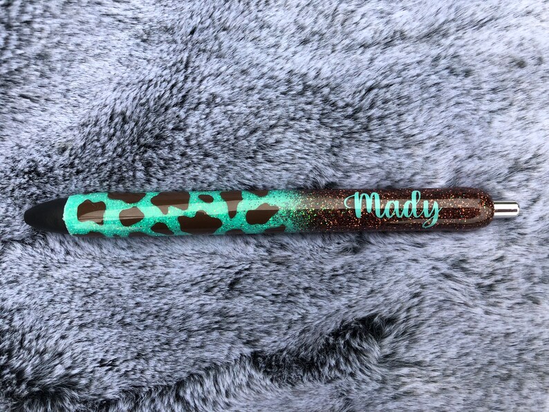 Turquoise/brown Cow Print Pen - Etsy