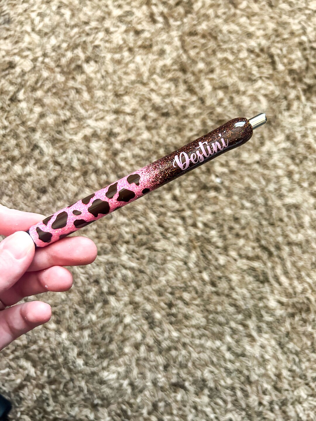 Pink/brown Cow Print Epoxy Pen - Etsy