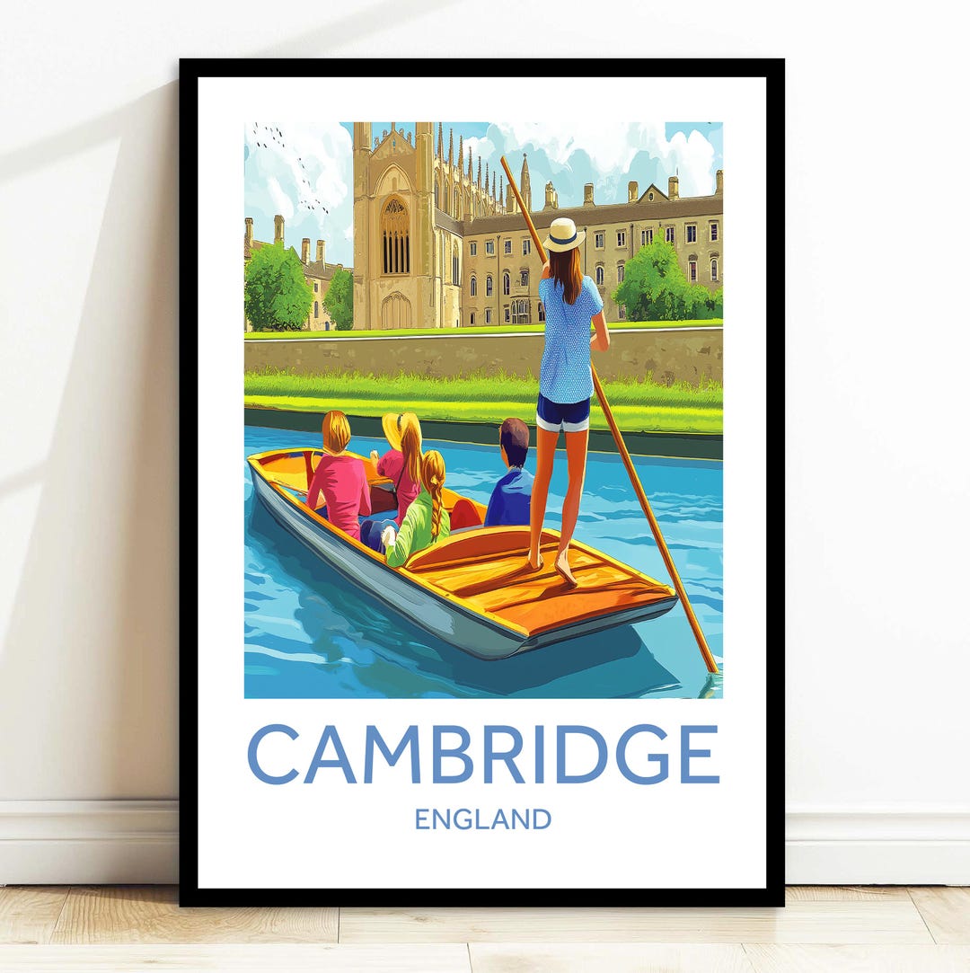 Cambridge Punting Travel Print, Wall Art, Cambridge Art Lovers, UK ...