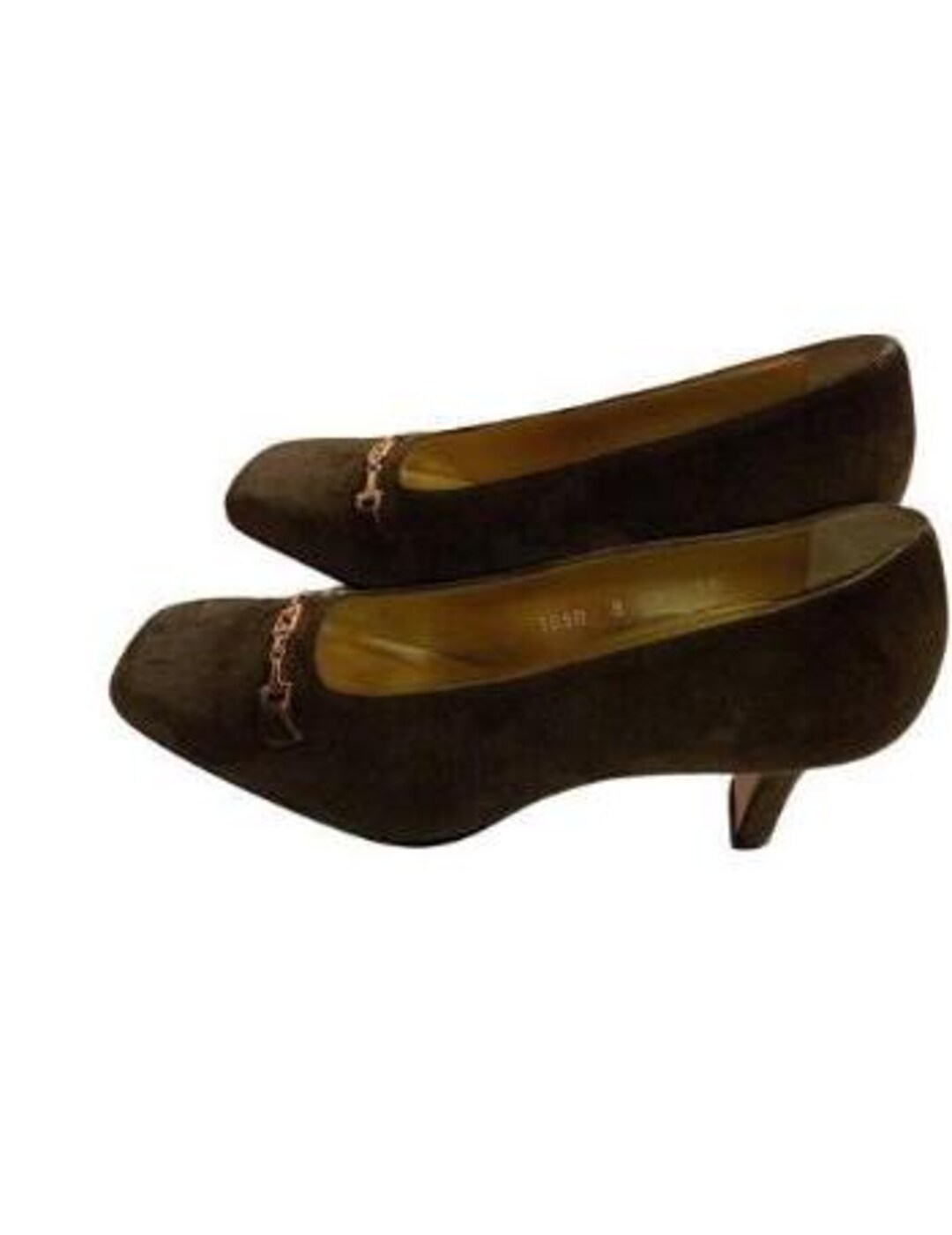 Vintage ESCADA Womens Pumps Olive Green Suede Gold Logo Horsebit Low ...