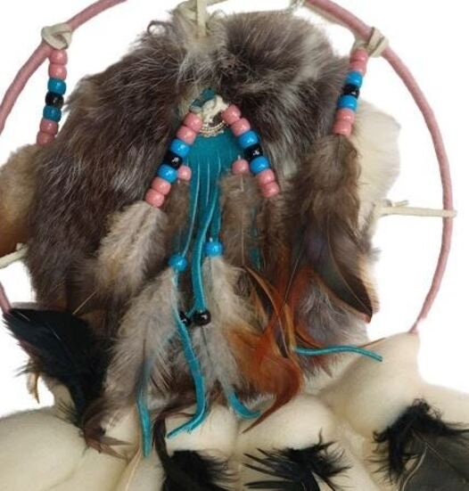 Vintage Native American Art Mandala Wool Dream Catcher Suede Feathers ...