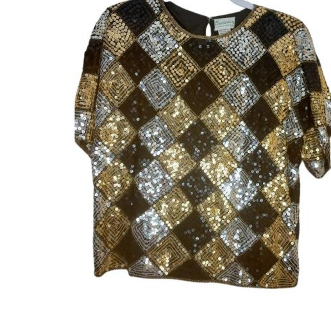 Vintage Exclusive by Jainson Itnl Womens Sequined Silk Diamond Print ...