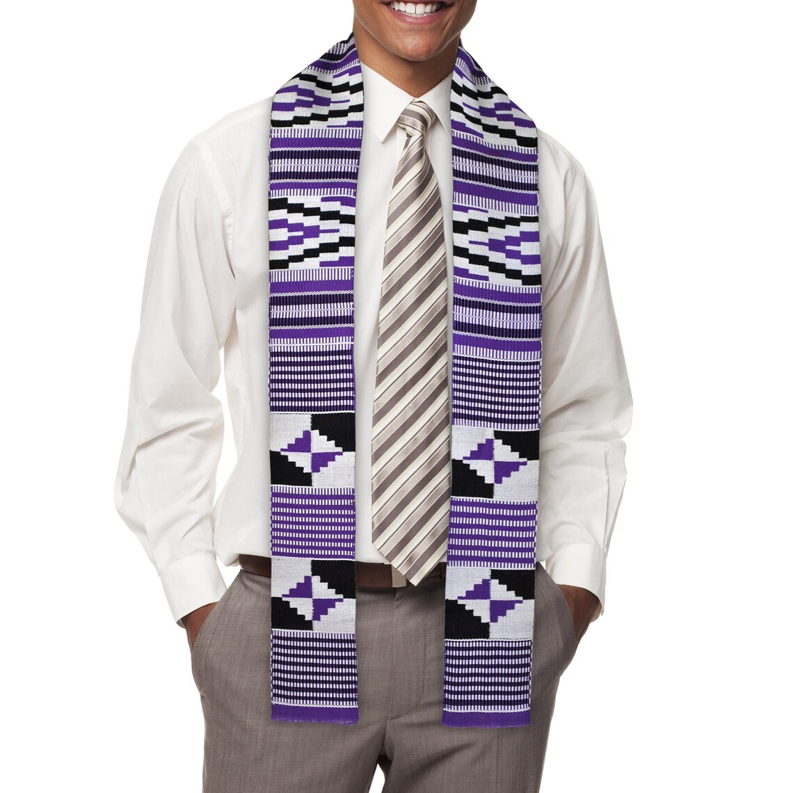 Traditional Double Weave Purple and White Authentic Kente | Etsy