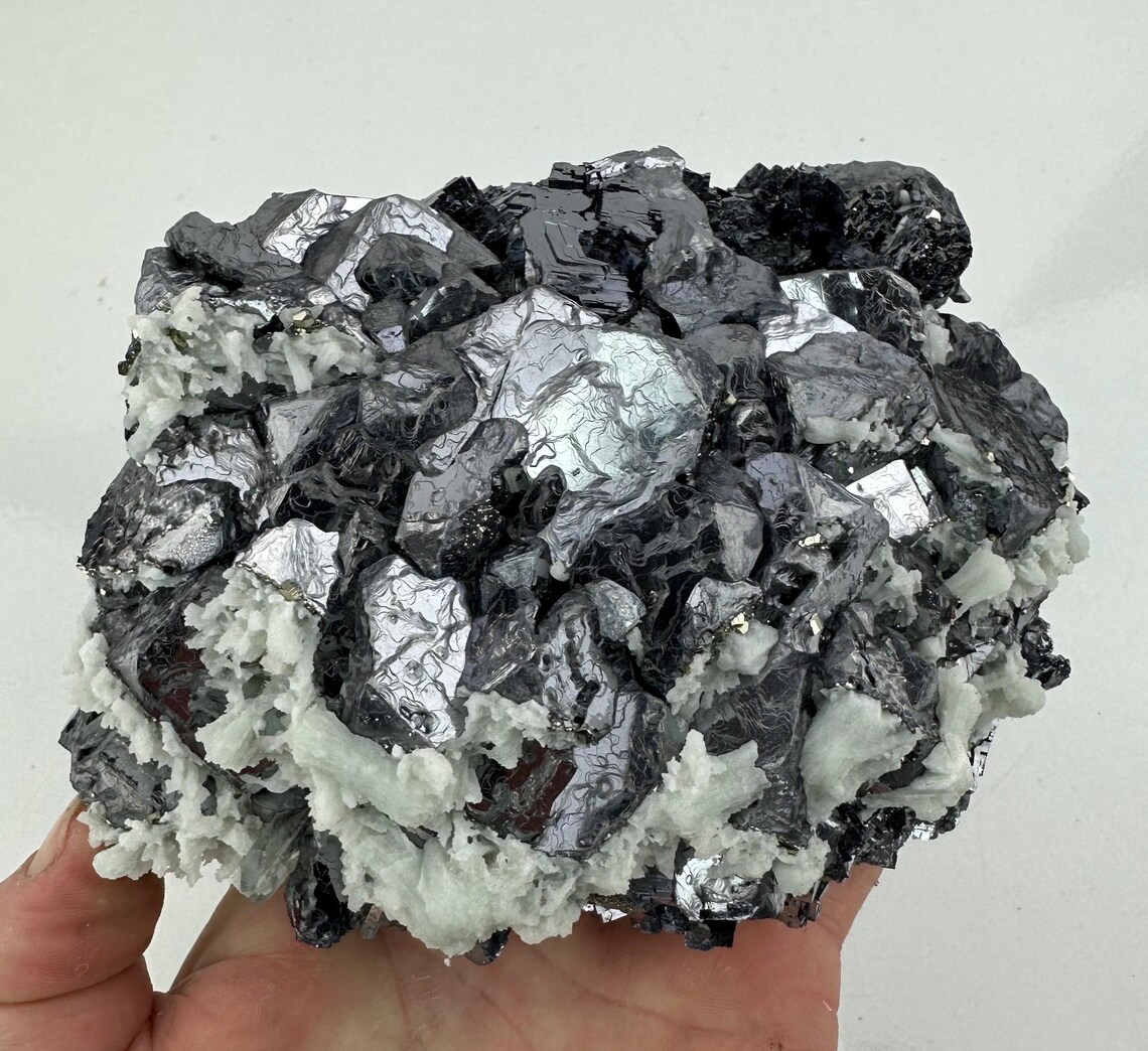 Silver-bearing Mirror GALENA (adhesions) With Pyrite and Calcite ...