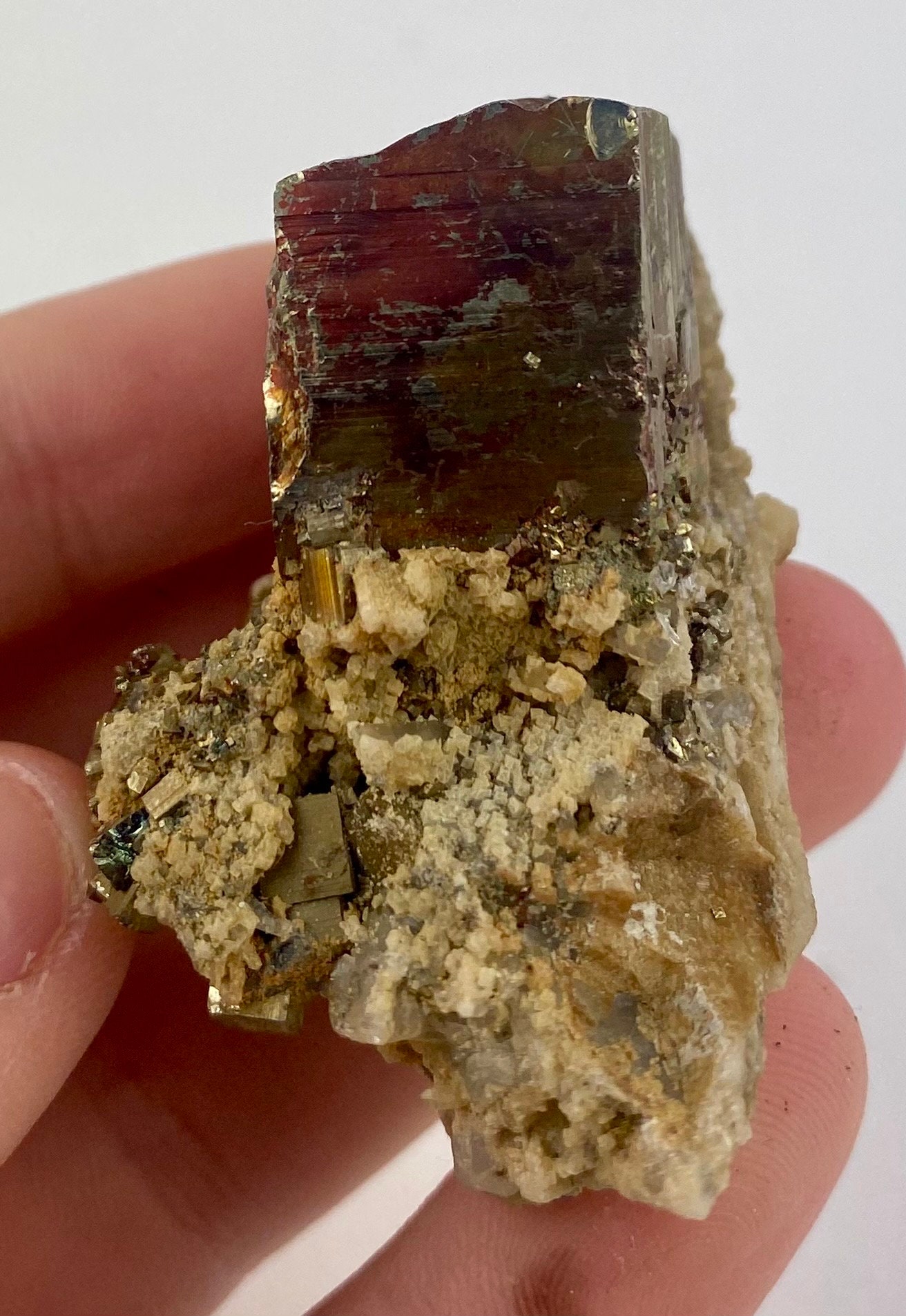 Pyrite Covered With Hematite on Calcite From Krushev Dol Mine, Madan ...