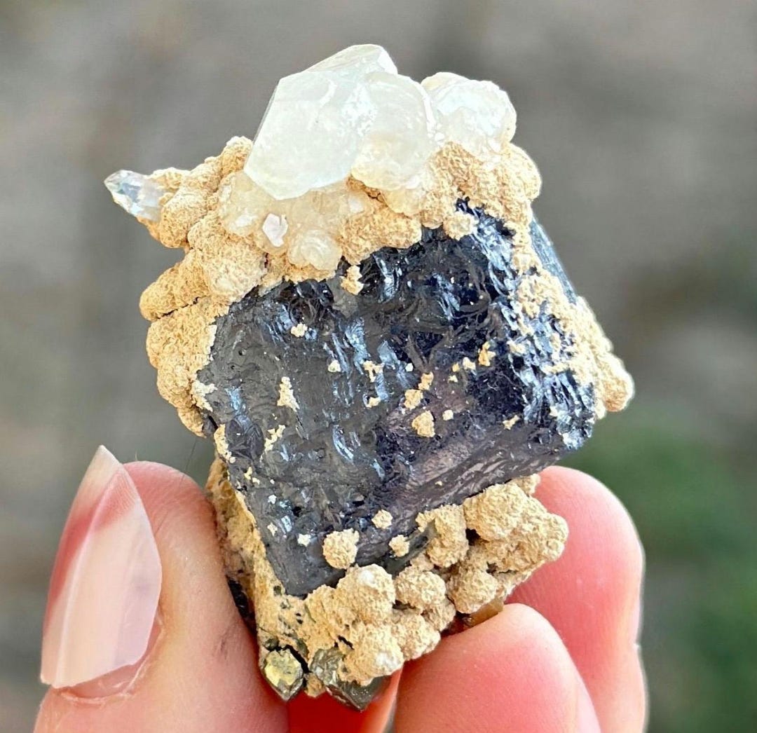 Lustrous Skeletal Galena Covered With Dolomite and Calcite From Krushev ...
