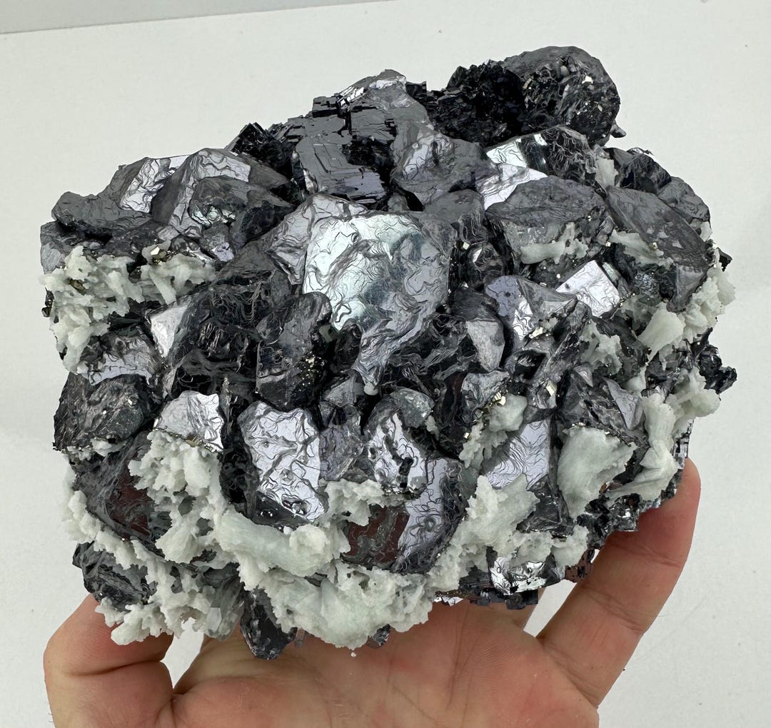 Silver-bearing Mirror GALENA (adhesions) With Pyrite and Calcite ...