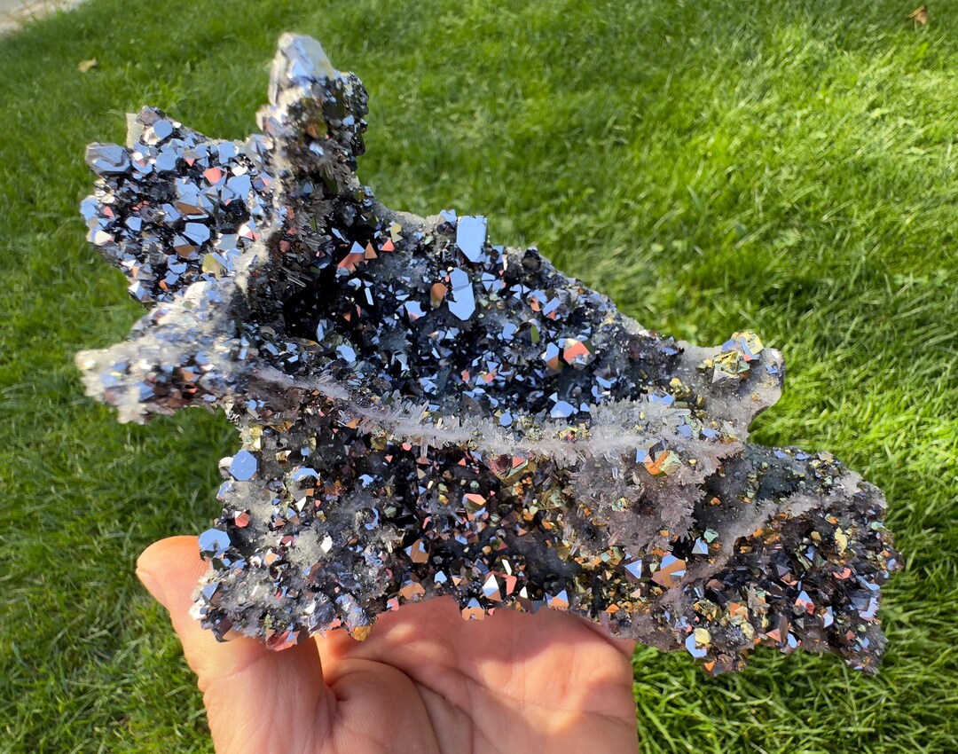 Large Silver-bearing Mirror Skeletal GALENA With Chalcopyrite on Needle ...