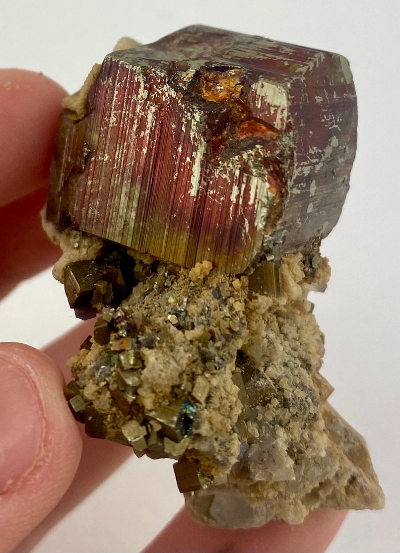 Pyrite Covered With Hematite on Calcite From Krushev Dol Mine, Madan ...