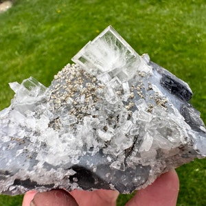 Rare Comb. Transparent Baryte, Blue Chalcedony, Marcasite and Galena ...