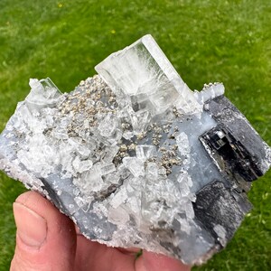 Rare Comb. Transparent Baryte, Blue Chalcedony, Marcasite and Galena ...