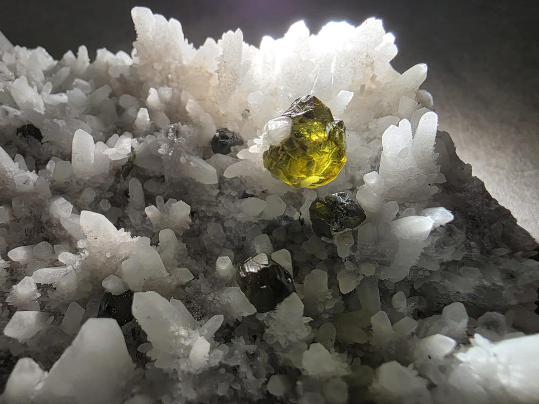 Gem Sphalerite Var. Green Cleiophane on Milky Quartz From Krushev Dol ...