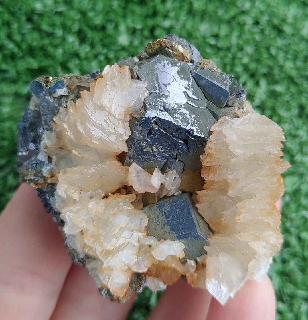 Skeletal Galena and Fluorescent Calcite With Limonite From Borieva Mine ...