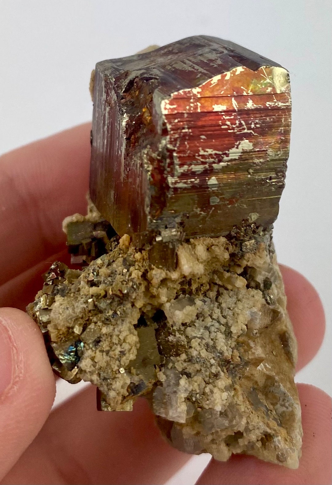 Pyrite Covered With Hematite on Calcite From Krushev Dol Mine, Madan ...