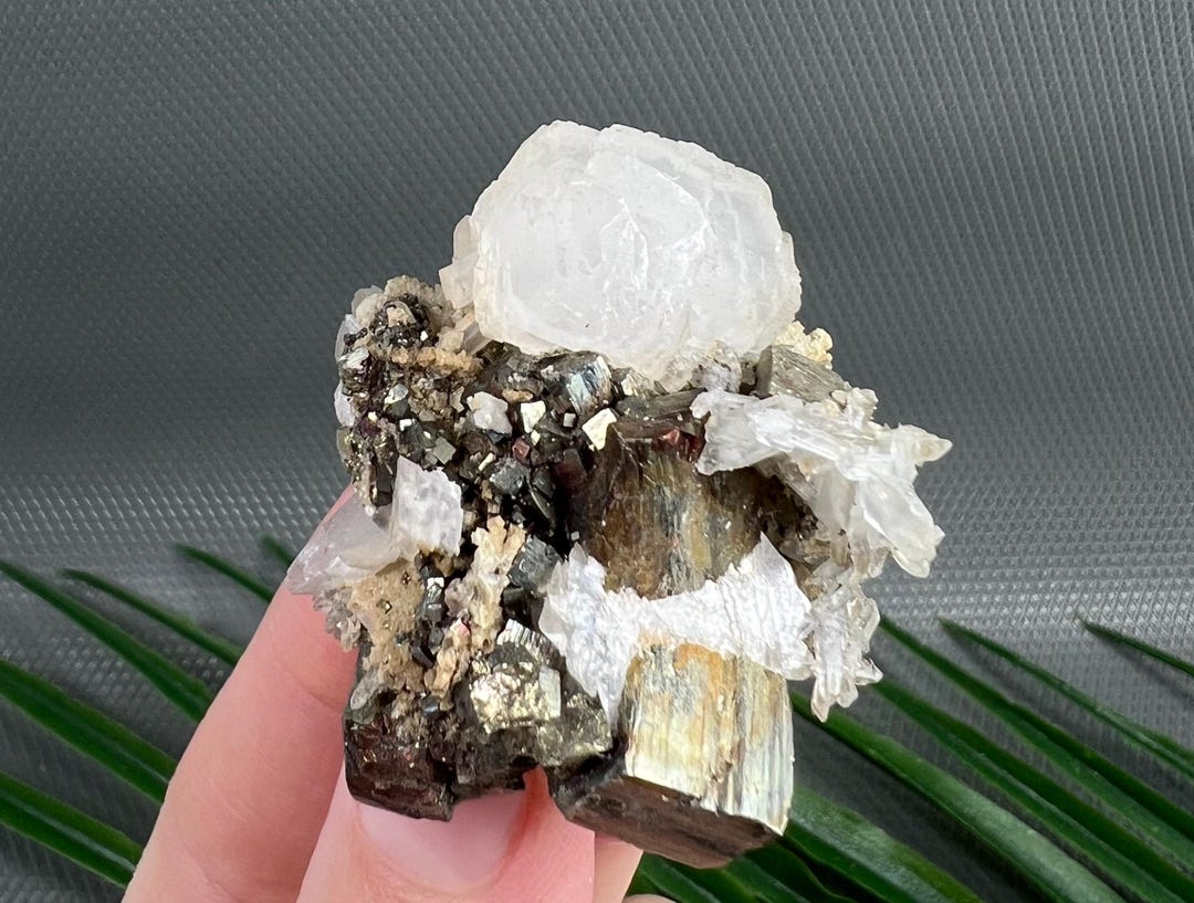 Fluorescent Calcite With Iridescent Pyrite and Dolomite From Krushev ...
