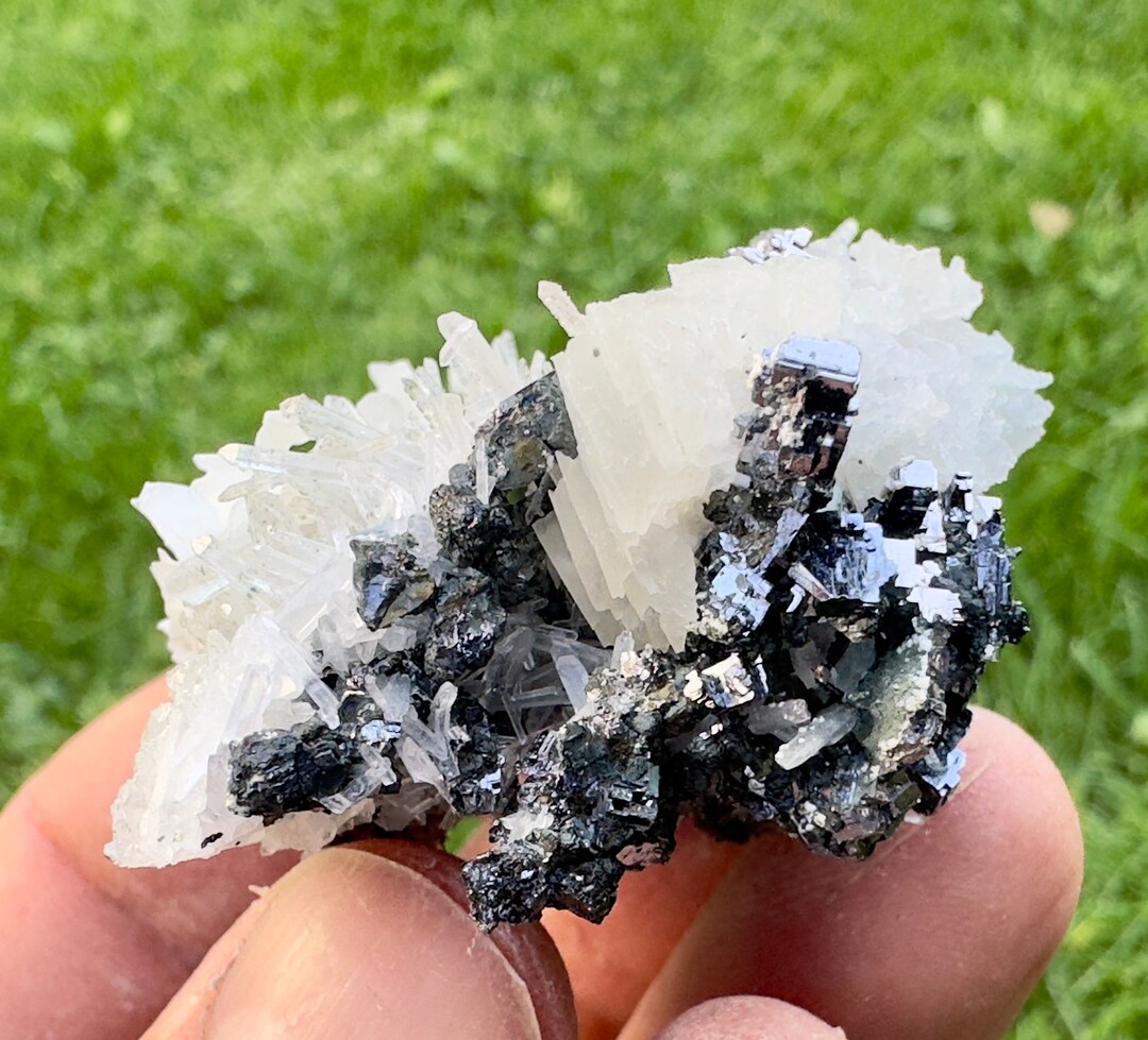 Skeletal Galena and UV Light Calcite on Quartz From Drujba Mine, Laki ...