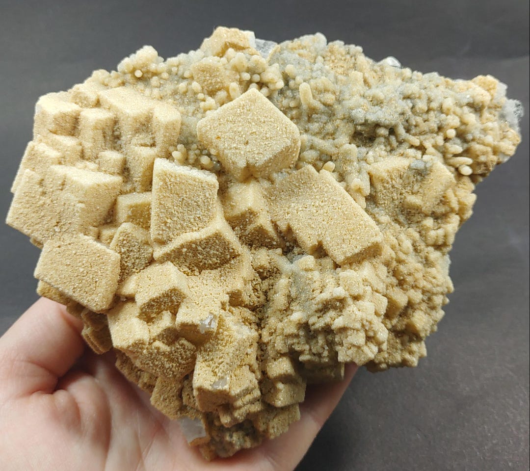 Fluorescent Mangano Calcite Covered With Dolomite From Krushev Dol Mine ...