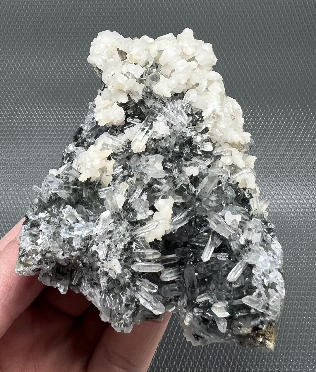 100% Transparent Needle Quartz With White Calcite on Chlorite- Borieva ...