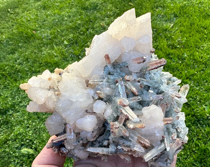 Green Quartz With Chlorite Inclusion and Fluorescent Mn Calcite Krushev ...