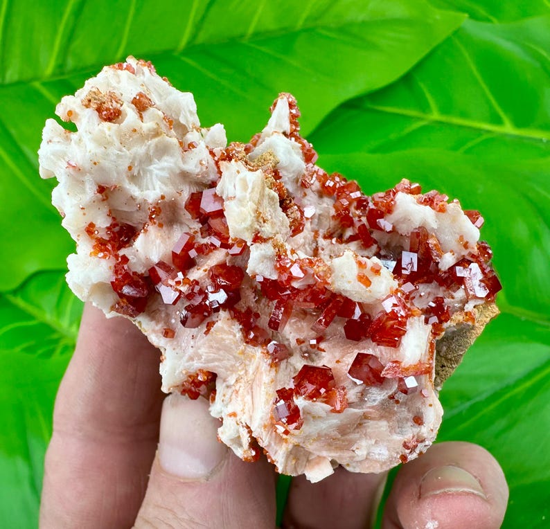 Amazing Red Vanadinite on Baryte , Red , White , Shiny , Crystal ...