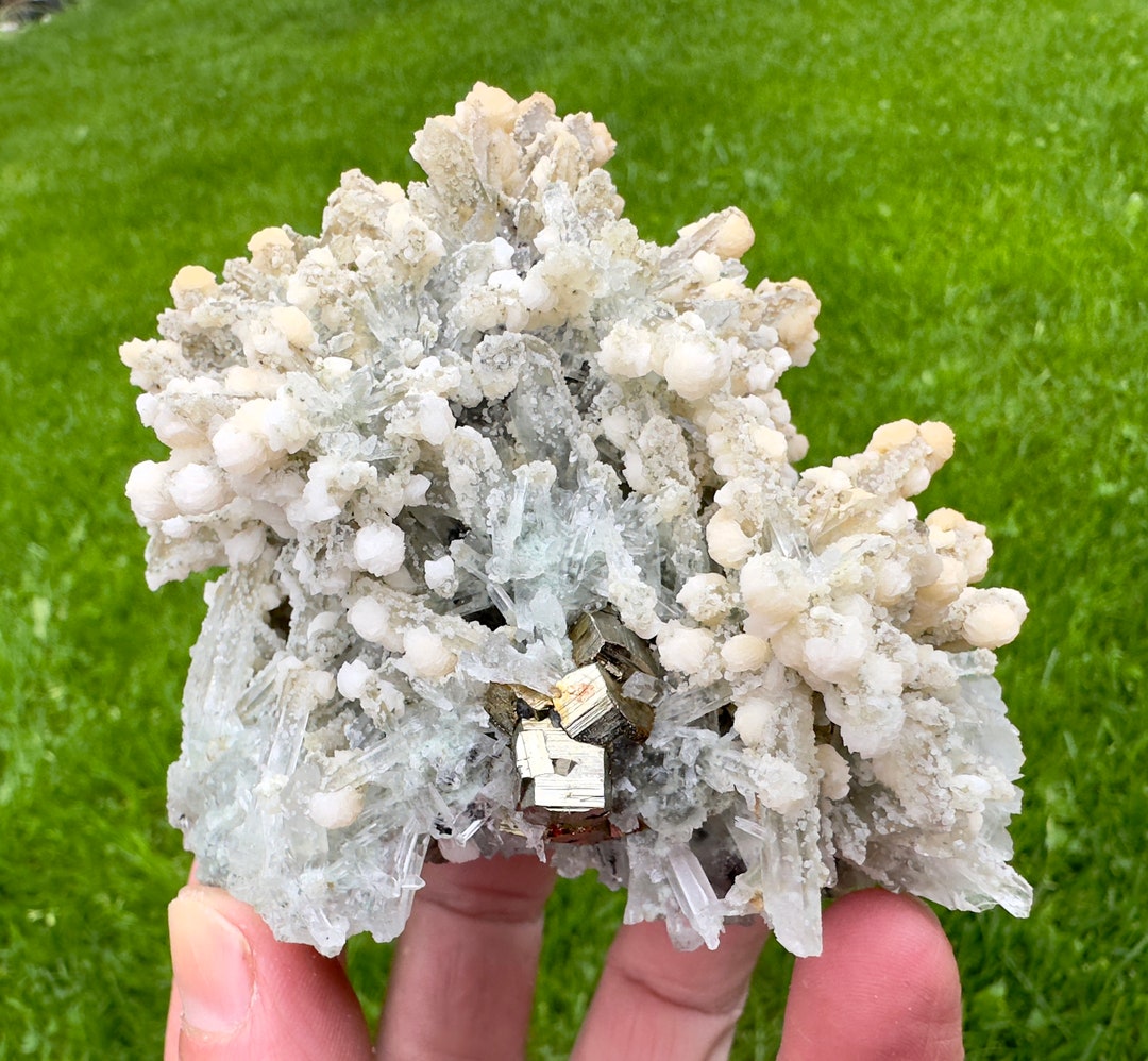 Transparent Quartz, Chlorite and Pyrite Cover. With Calcite Ball ...