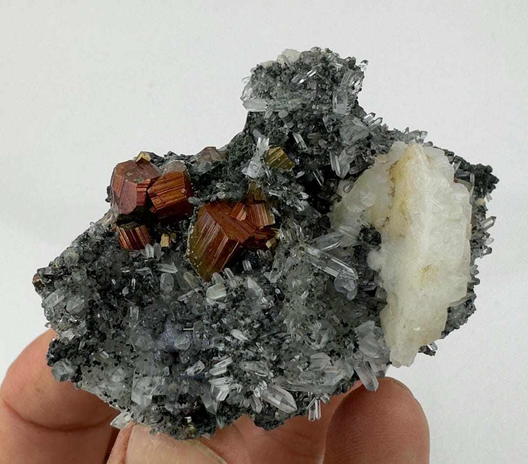 Pyrite Covered With Hematite on Quartz, Chlorite and Fluorescent ...