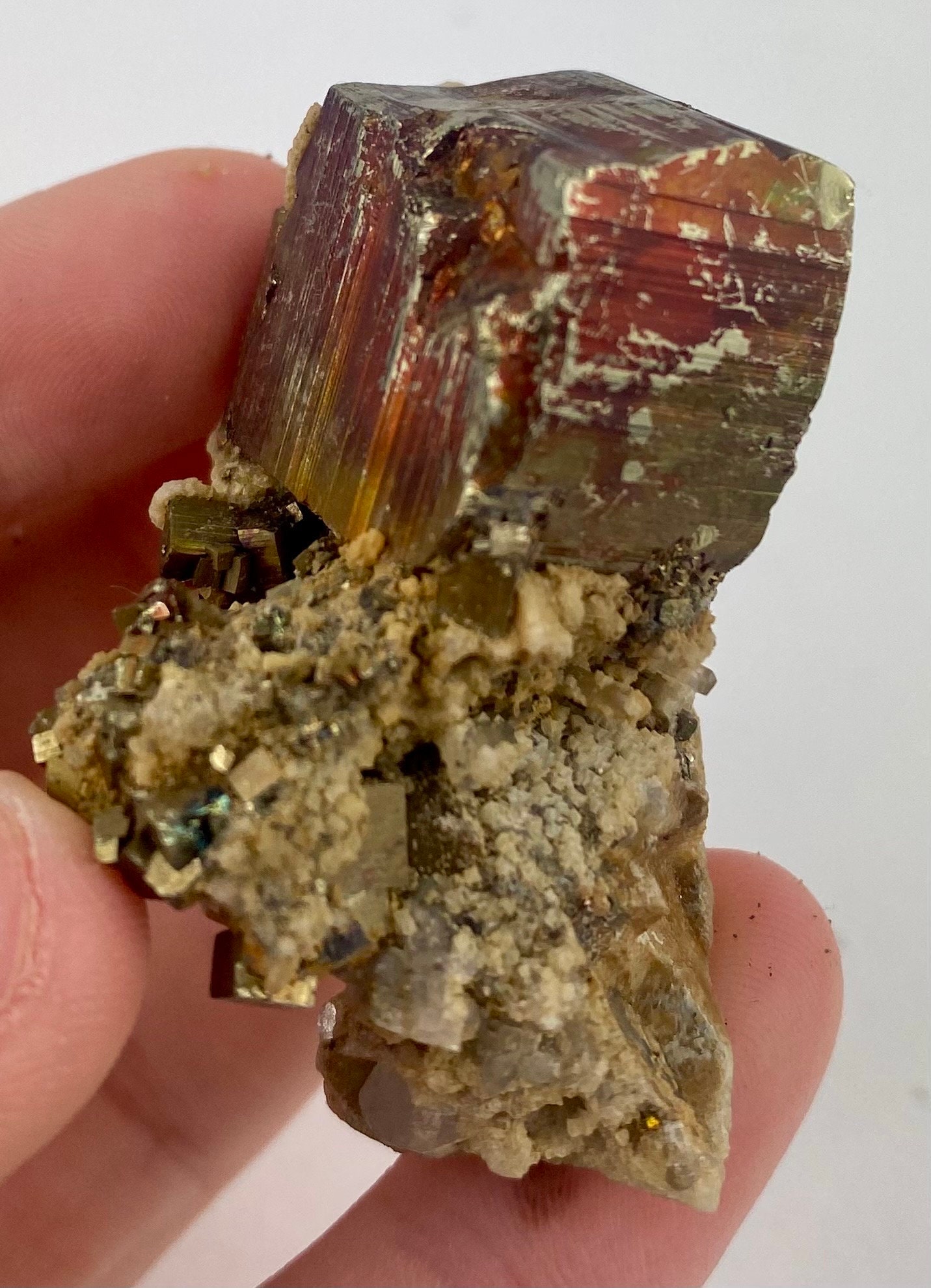 Pyrite Covered With Hematite on Calcite From Krushev Dol Mine, Madan ...