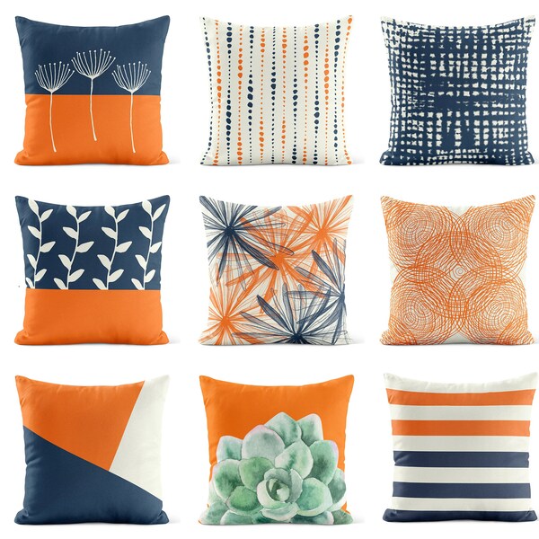 Orange Blue Pillow - Etsy