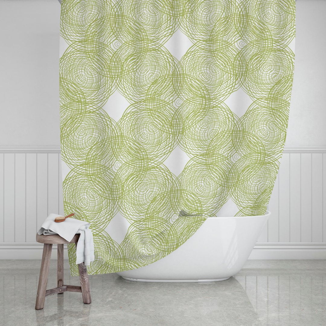 Green White Shower Curtain Chartreuse Bath Curtain Modern Bathroom ...