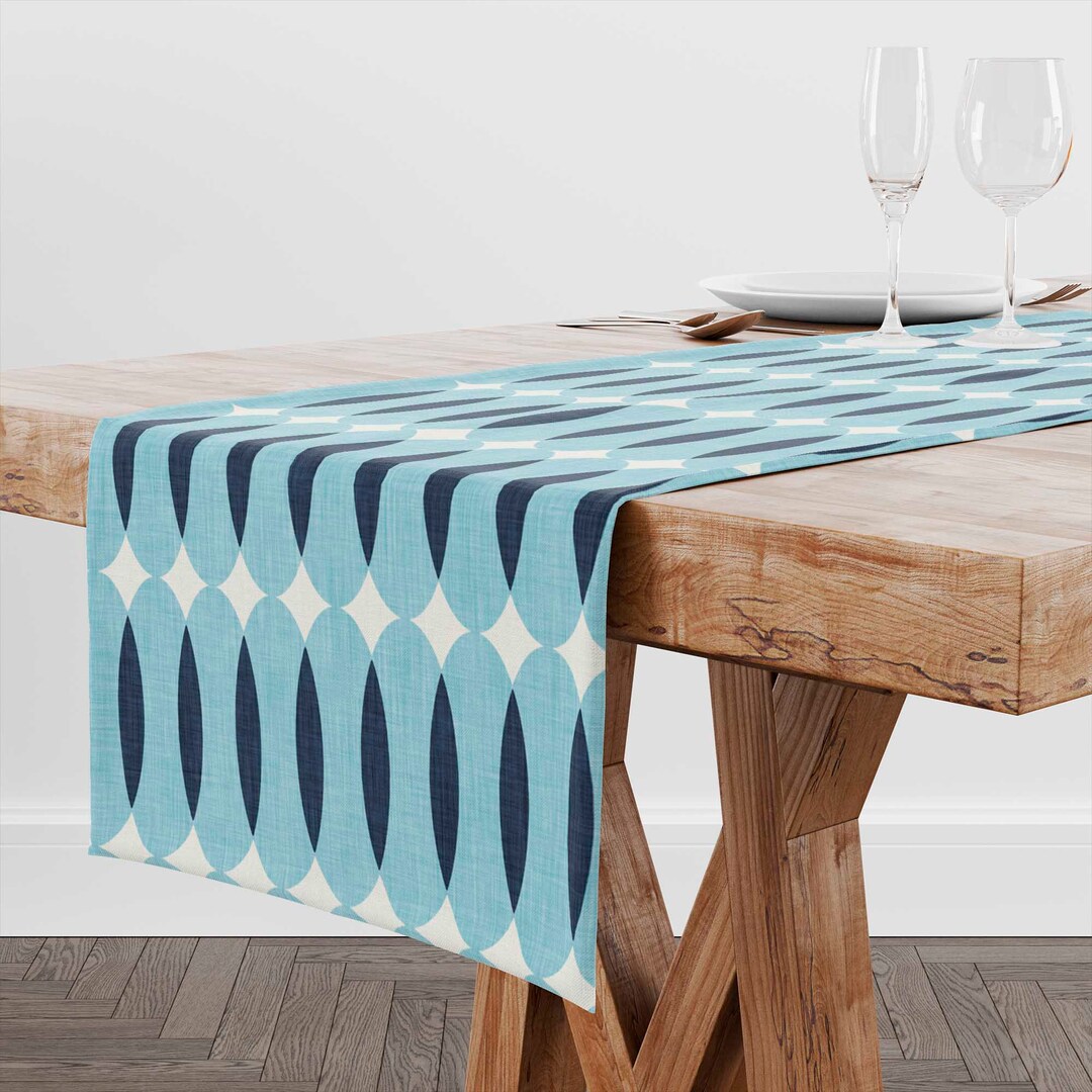 Navy Aqua Blue Table Runner • Mid Century Modern Table Runner for ...