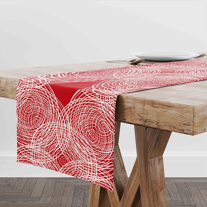 Red Table Runner • Abstract Geometric Swirl • Dining Room Kitchen - Etsy