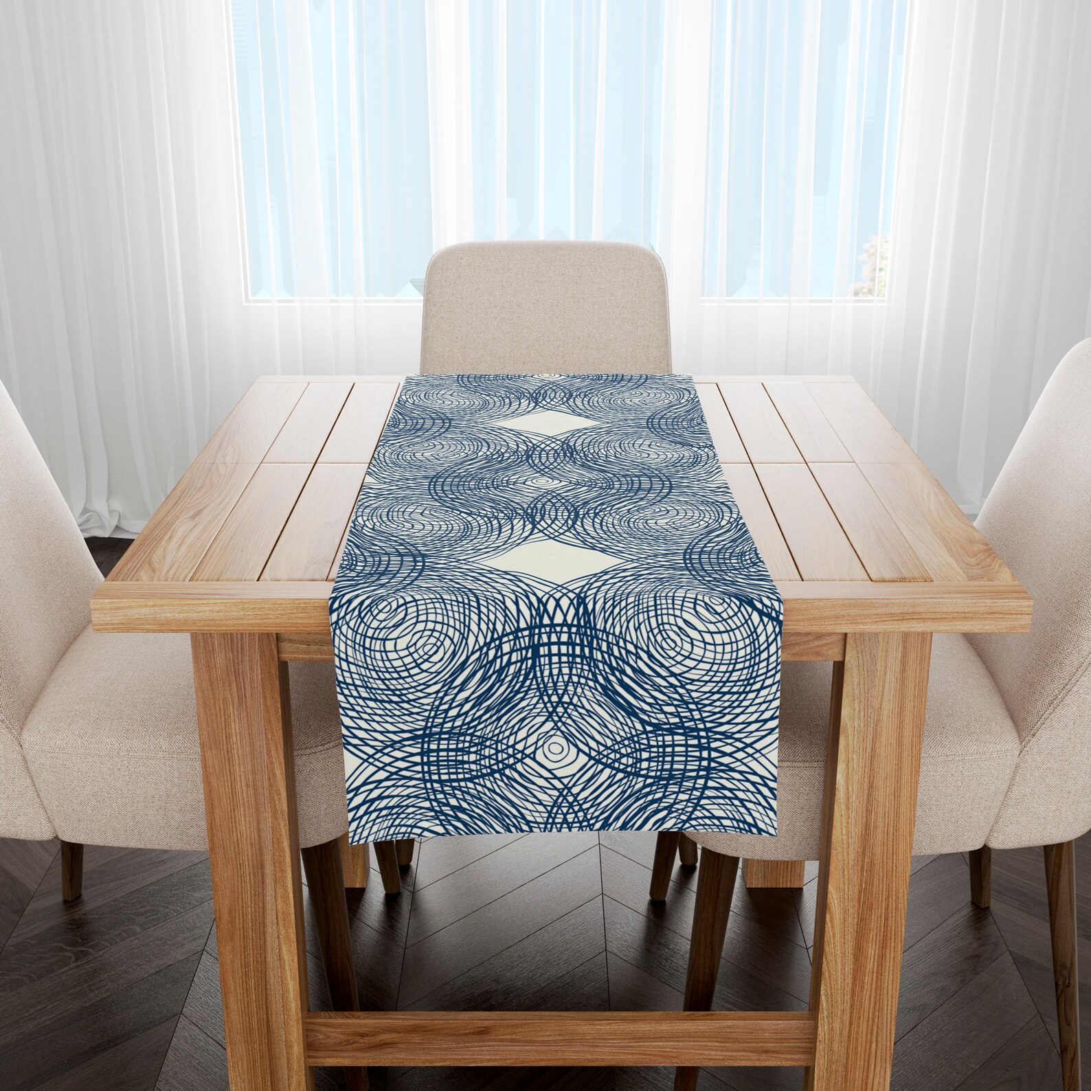 Blue Table Runner Mid Century Modern Tablecloth Kitchen | Etsy