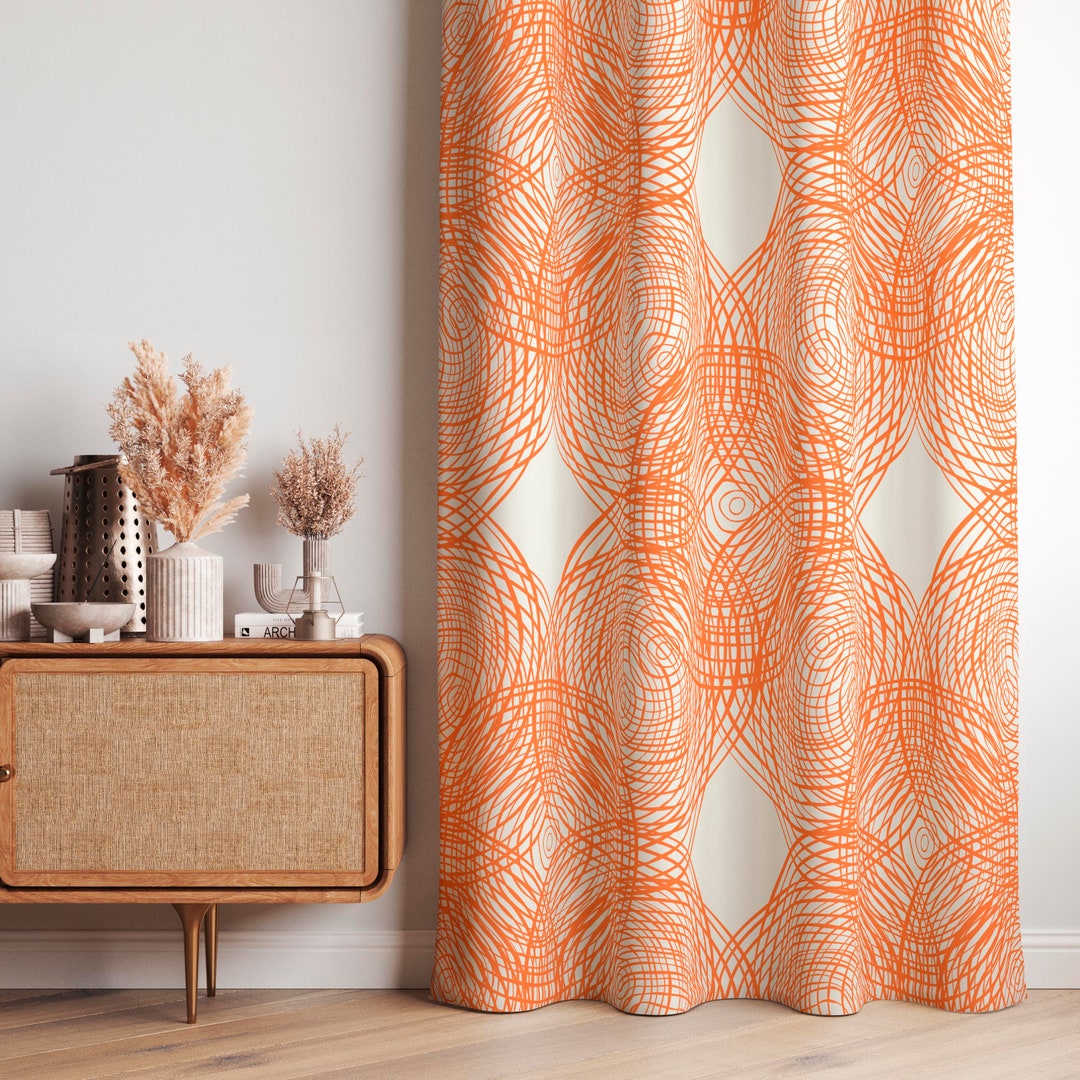 Orange Curtain Panel Mid Century Modern Curtains For Living Room