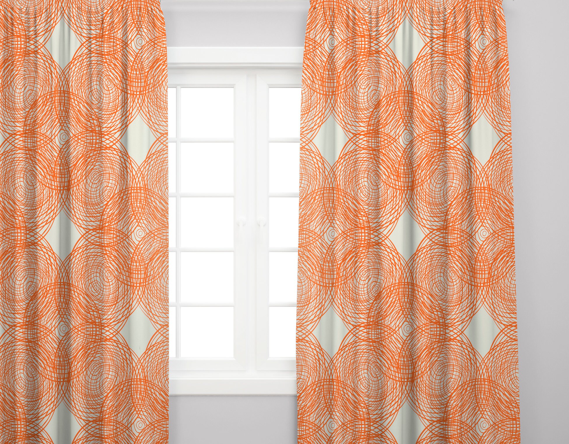 Orange Curtain Panel Mid Century Modern Curtains for Living - Etsy