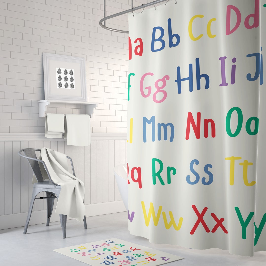 Alphabet Shower Curtain Back to School Bath Curtain Kids Bathroom Decor ...