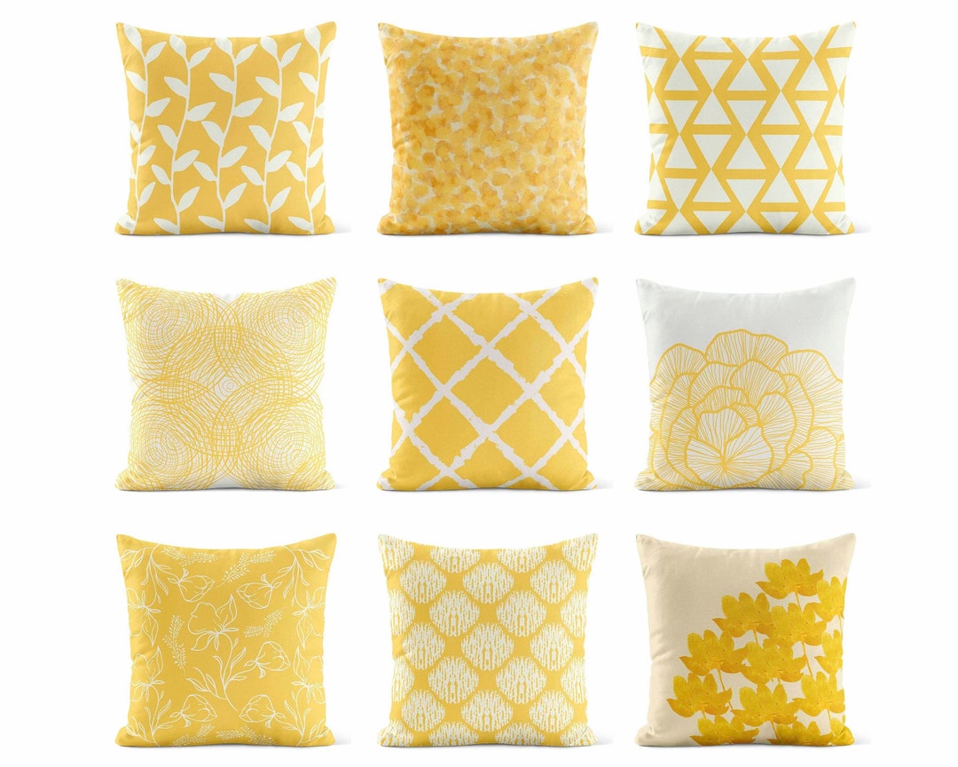 Yellow Throw Pillow Cover • Floral Leaf Decorative Pillows for Couch ...