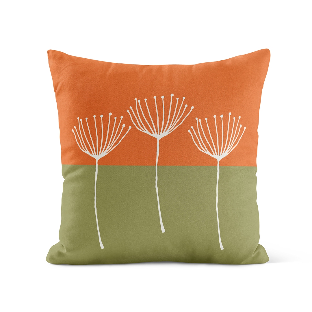 Burnt Orange Green Color Block Throw Pillow Cover • Olive Green Pillow ...