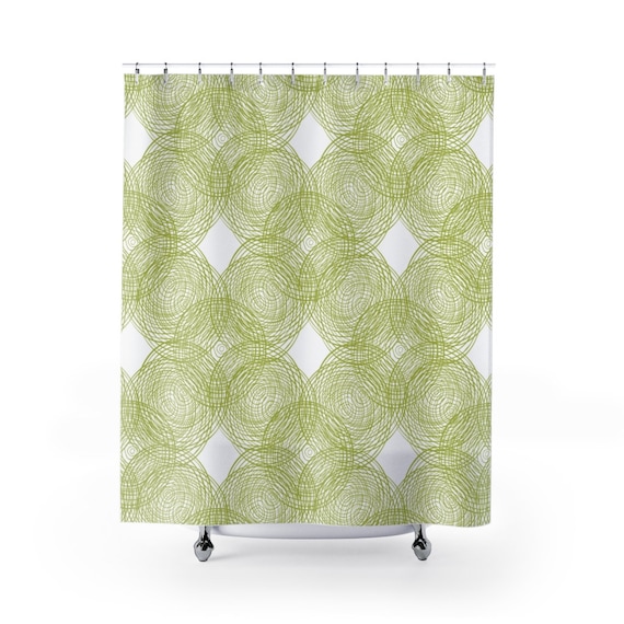 Green White Shower Curtain Chartreuse Bath Curtain Modern - Etsy