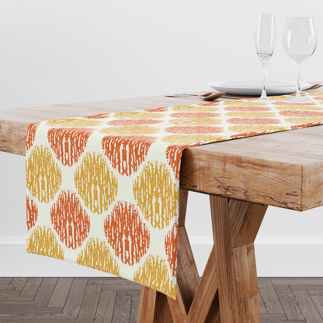 Burnt Orange Mustard Ikat Table Runner • Yellow Table Runner for Dining ...