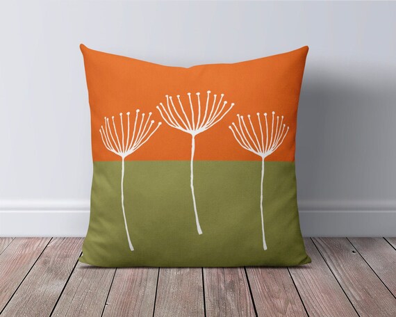 Burnt Orange Green Color Block Throw Pillow Cover Olive | Etsy