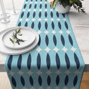 Navy Aqua Blue Table Runner • Mid Century Modern Table Runner for ...